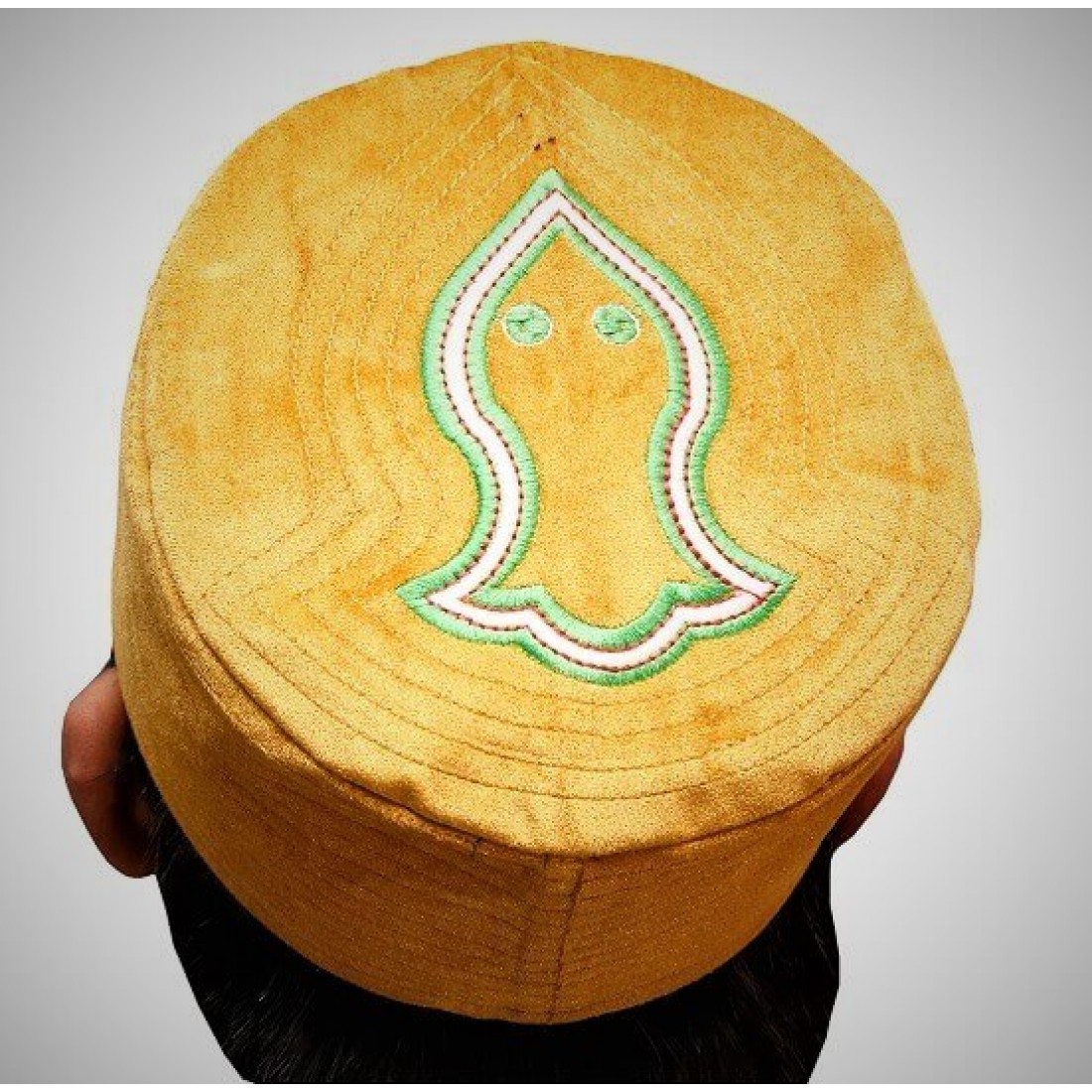 Yellow Nalain Kufi Cap – Velvet Hat with Prophet’s Blessed Symbol